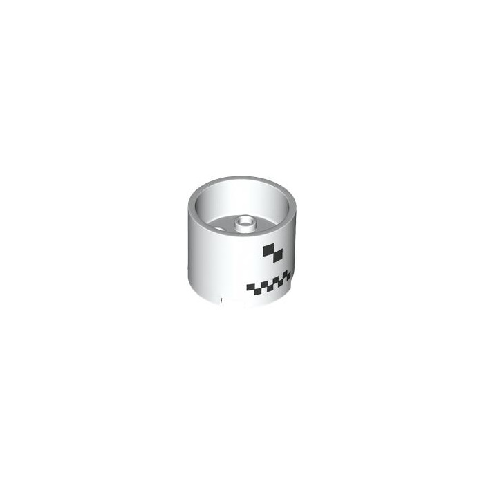 LEGO White Brick 3 x 3 x 2 Round with Recess and Axle Hole with Black ...