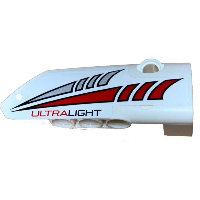 LEGO White Curved Panel 4 Right with Red and Silver Tapered Stripes and ...