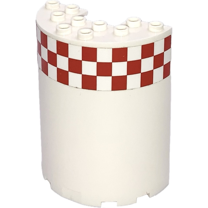 LEGO Cylinder 3 x 6 x 6 Half with red and white checkered pattern ...