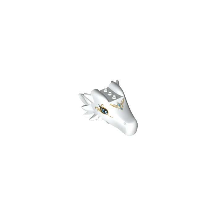 LEGO White Dragon Head with Dark Azure Eyes and Gold Tribal (26537 ...