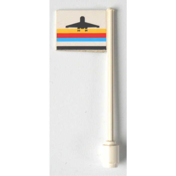 LEGO White Flag on Ridged Flagpole with Airport Logo Sticker (3596 ...