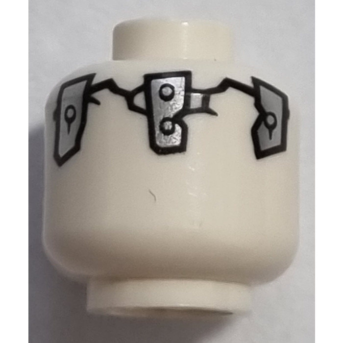 LEGO White Minifig, Head Skull Cracked with Metal Plates on Front and ...