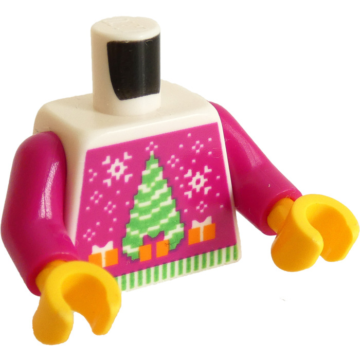 LEGO Minifig Torso with Bright Green Christmas Tree and Snowman on Back ...