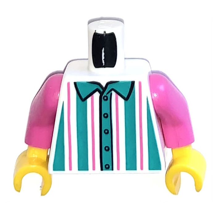 LEGO White Minifig Torso with Dark Turquoise Stripes and Dark Pink arms ...