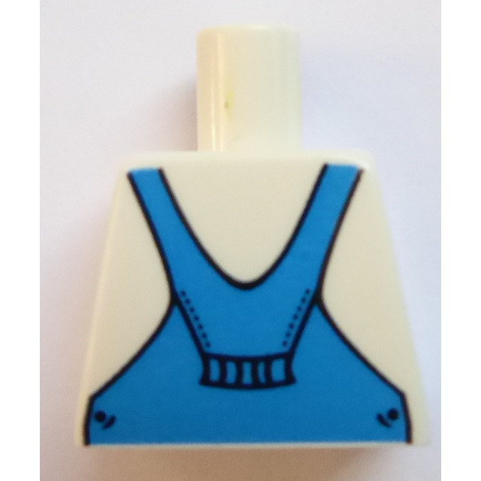 LEGO White Minifig Torso without Arms with Blue Bib Overalls over V ...
