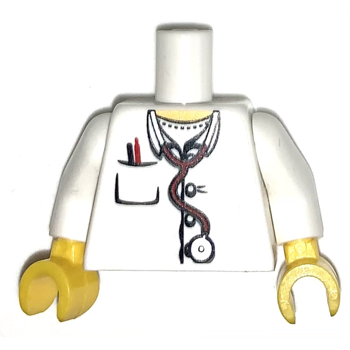 LEGO White Minifigure Torso Buttoned Shirt with Pens and Stethoscope ...