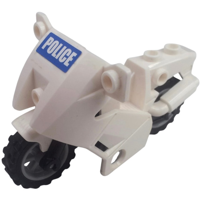 LEGO White Motorcycle with Black Chassis with 'POLICE' on Blue Sticker ...