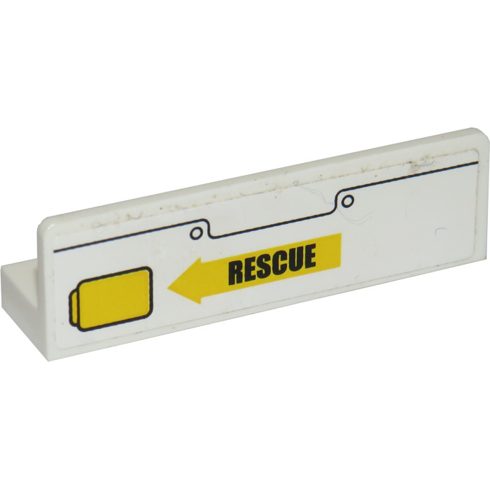 LEGO White Panel 1 x 4 with Rounded Corners with Rescue on Yellow Arrow ...