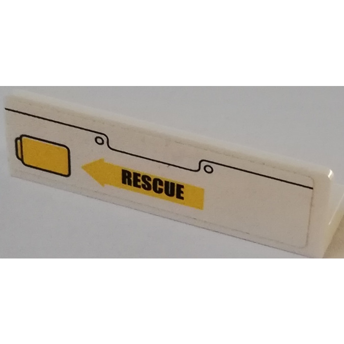 LEGO White Panel 1 x 4 with Rounded Corners with Rescue on Yellow Arrow ...