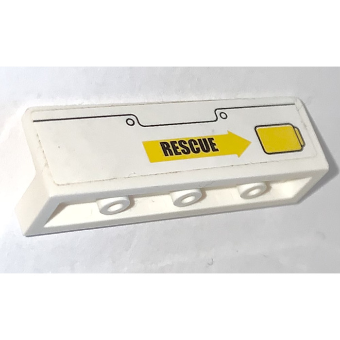LEGO White Panel 1 x 4 with Rounded Corners with Rescue on Yellow Arrow ...