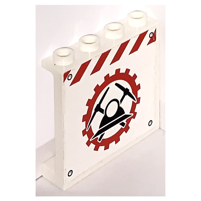 LEGO White Panel 1 x 4 x 3 with mining logo Sticker with Side Supports ...