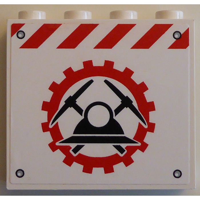 LEGO White Panel 1 x 4 x 3 with mining logo Sticker with Side Supports ...