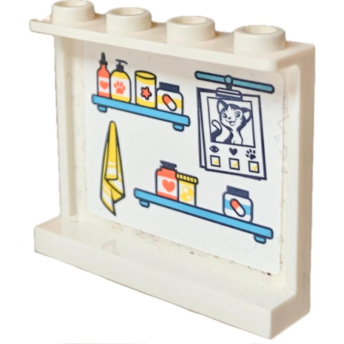LEGO White Panel 1 x 4 x 3 with Paw and Shelfs, Clipboard and Towel on ...