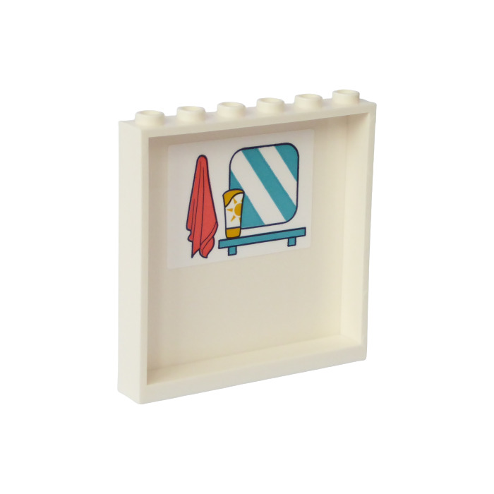 LEGO White Panel 1 x 6 x 5 with Towel, Mirror, Shelf and Cream Sticker ...