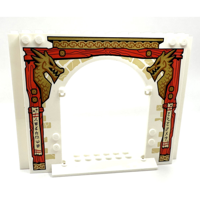 LEGO Panel 4 x 16 x 10 with Gate Hole with Red Gate, Tan Scrolls and ...