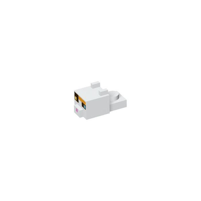 LEGO White Pixelated Minecraft Animal Head with Ears with Cat Face with ...