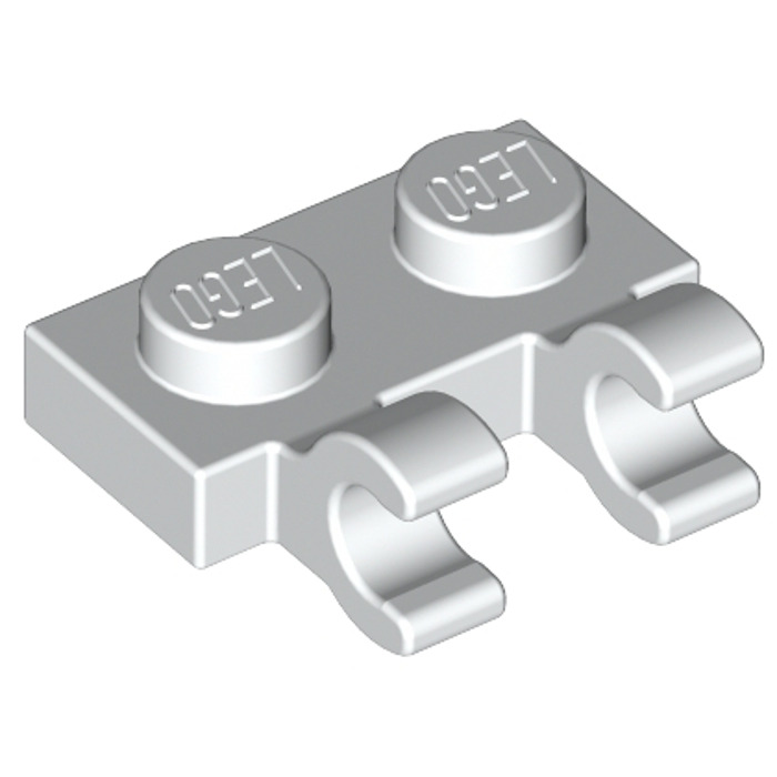 LEGO White Plate 1 x 2 with Horizontal Clips (flat fronted clips ...