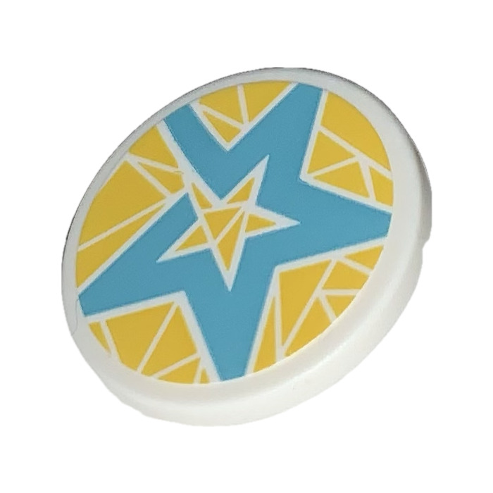 LEGO White Roadsign Clip-on 2 x 2 Round with Medium Azure Star Sticker ...