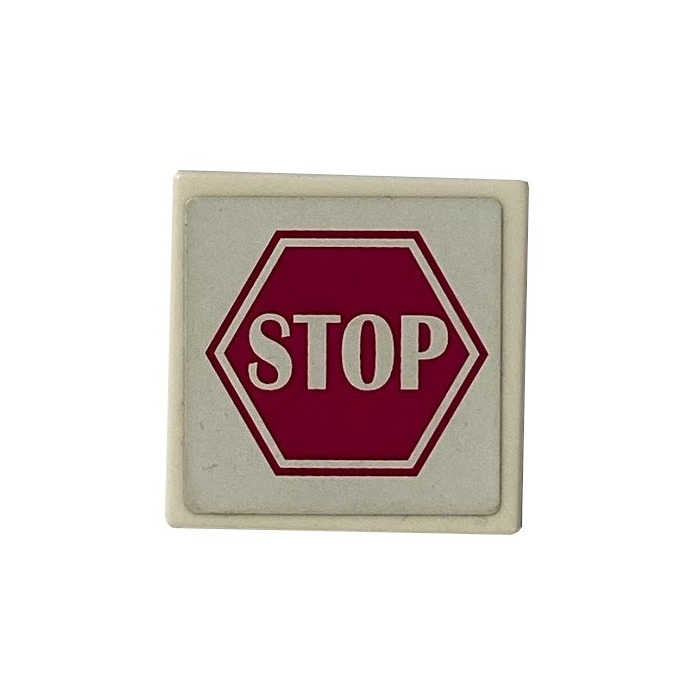 LEGO White Roadsign Clip-on 2 x 2 Square with Stop Sign Sticker with ...
