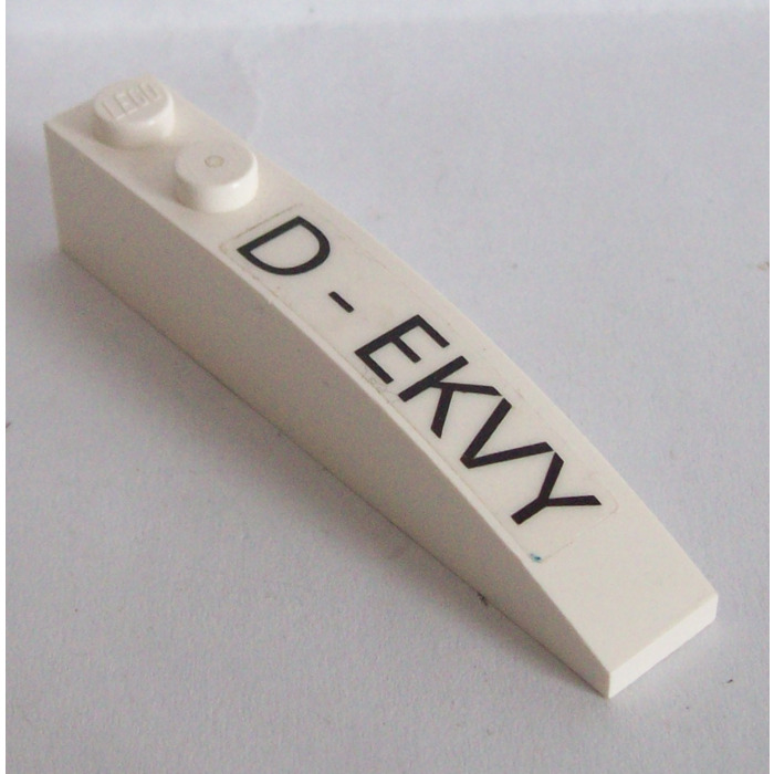 LEGO White Slope 1 x 6 Curved with Studs with 'D-EKVY' Left Sticker ...