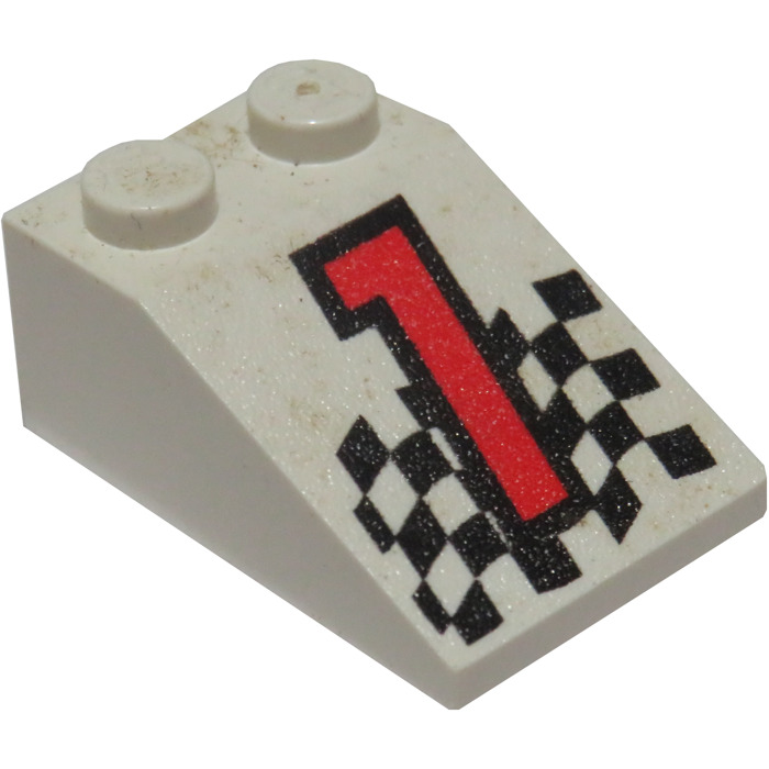 LEGO White Slope 2 x 3 (25°) with "1" and Checkered Flag (3298 / 82306 ...