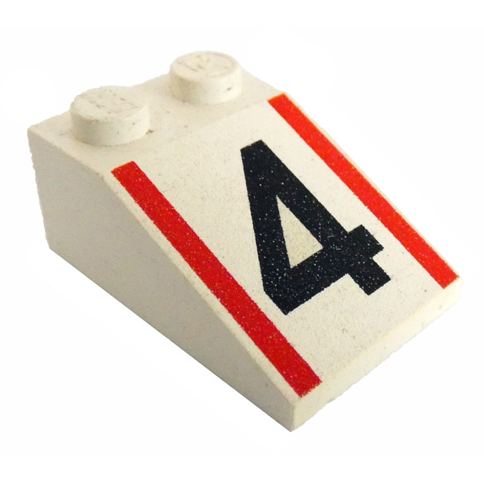 LEGO White Slope 2 x 3 (25°) with Black "4" and Red Stripes (3298 / ...