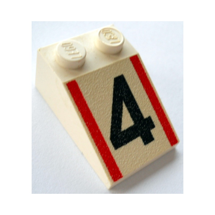 LEGO White Slope 2 x 3 (25°) with Black "4" and Red Stripes with Rough ...