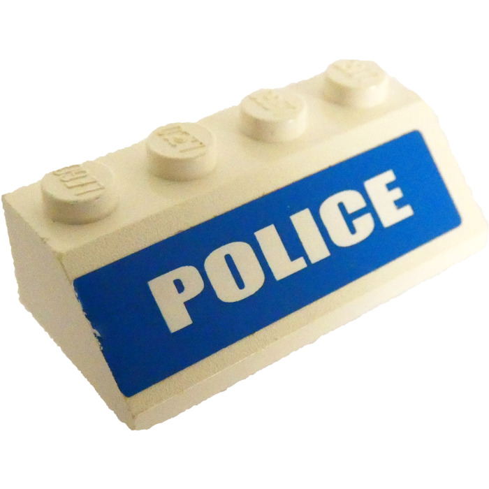 LEGO White Slope 2 x 4 (45°) with Large Police Sticker (3037) | Brick ...