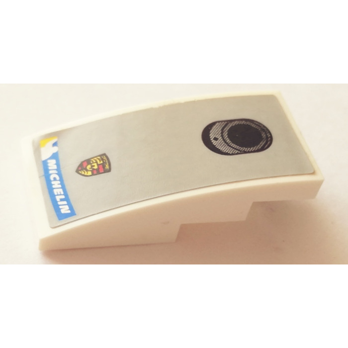 LEGO White Slope 2 x 4 Curved with Front Decor with Porsche Emblem and ...