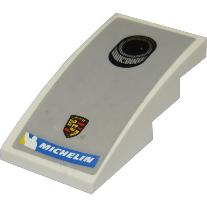 LEGO White Slope 2 x 4 Curved with Front Decor with Porsche Emblem and ...