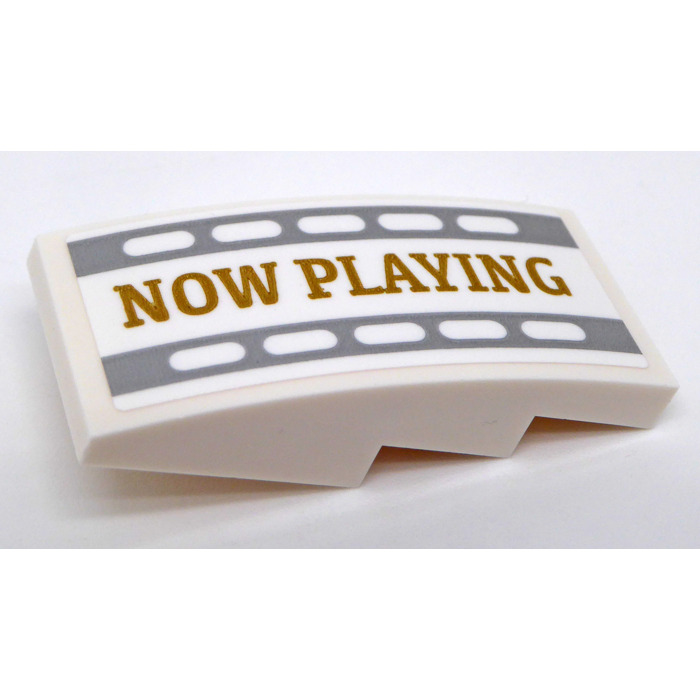 LEGO White Slope 2 x 4 Curved with Gold 'NOW PLAYING' Sticker (93606 ...