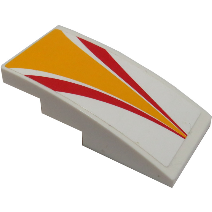 LEGO White Slope 2 x 4 Curved with Red and Orange Triangle Sticker ...