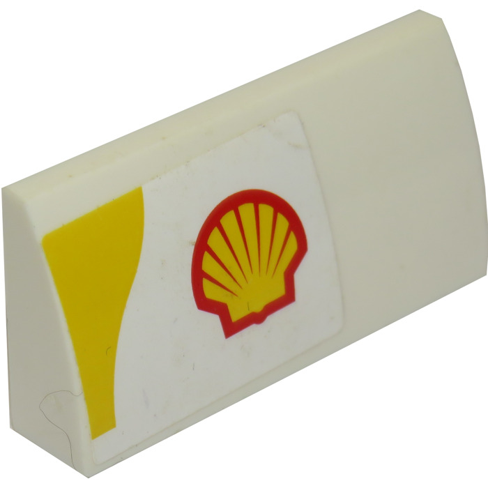 LEGO White Slope 2 x 4 Curved with Shell Logo and Yellow Upper Left ...