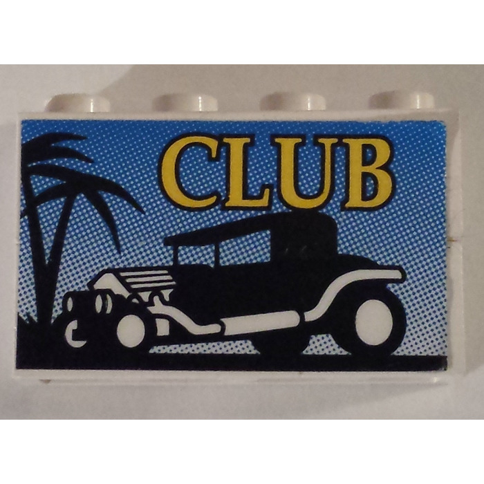 LEGO White Stickered Assembly 4 x 1 x 2 with 'CLUB' Hot Rod Logo ...