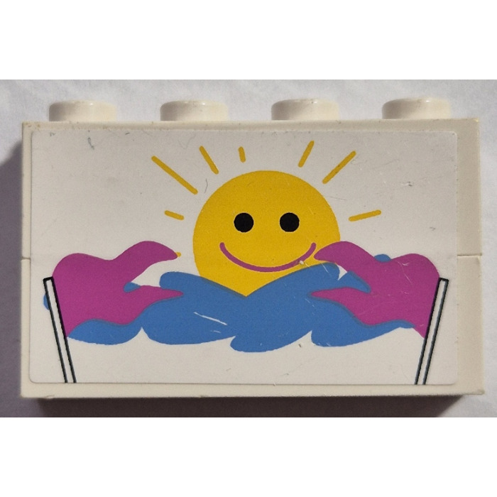 LEGO Stickered Assembly 4 x 1 x 2 with Sun, Cloud and Flags (Sticker ...