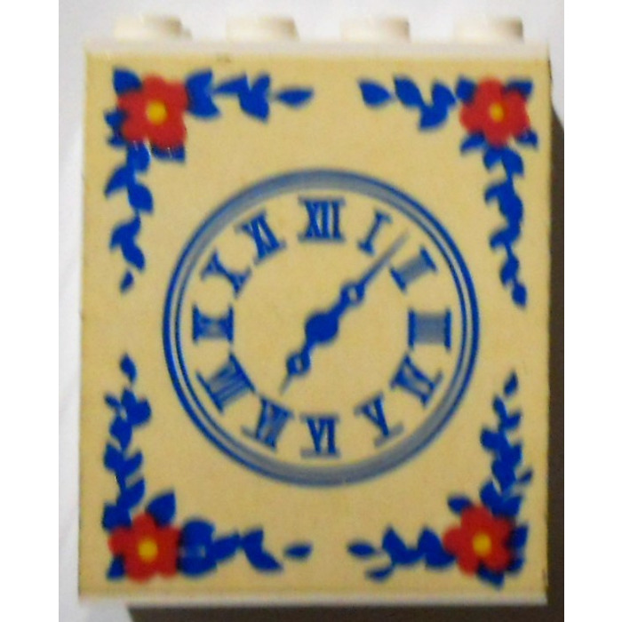 LEGO White Stickered Assembly of 4 Bricks 2 x 4 with Clock Sticker from ...