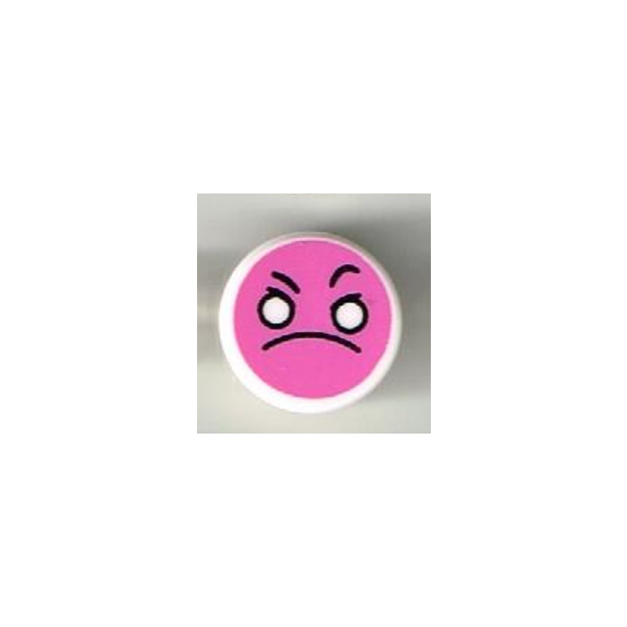 LEGO White Tile 1 x 1 Round with Emoji, Dark Pink Angry Face (35380 ...