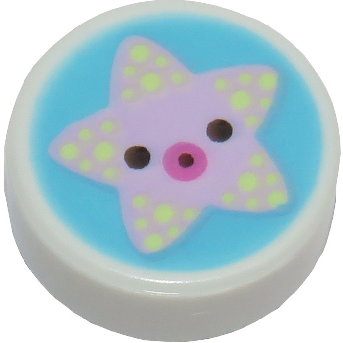 LEGO White Tile 1 x 1 Round with Lavender Starfish with Black Eyes ...