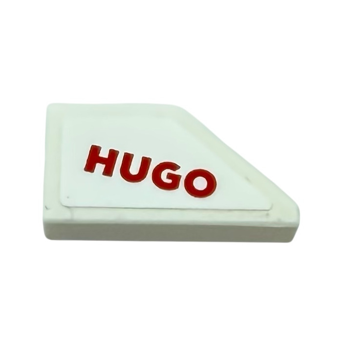 LEGO Tile 1 x 2 45° Angled Cut Left with HUGO Sticker (5091) | Brick ...