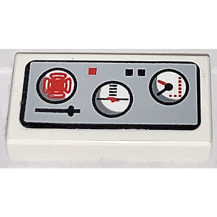 LEGO White Tile 1 x 2 with Airplan Gauges Sticker with Groove (3069 ...