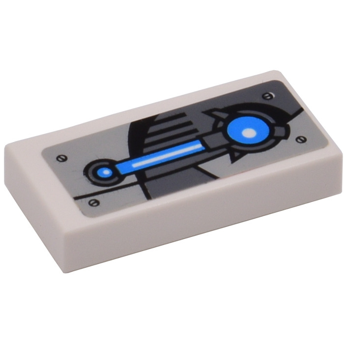 LEGO White Tile 1 x 2 with Blue Piston Sticker with Groove (3069 ...