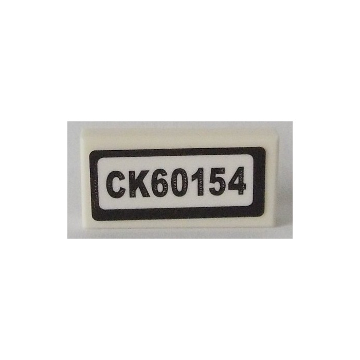 LEGO White Tile 1 x 2 with 'CK60154' License Plate Sticker with Groove ...