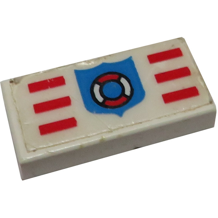 LEGO White Tile 1 x 2 with 'Coast Guard' Logo Sticker with Groove (3069 ...