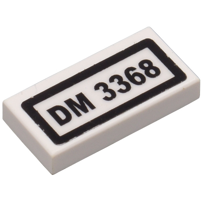 LEGO White Tile 1 x 2 with 'DM 3368' Licence Plate Sticker with Groove ...