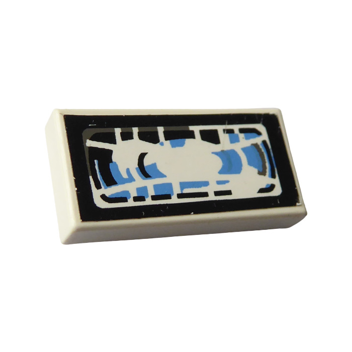 LEGO White Tile 1 x 2 with Headlight with Blue Sticker with Groove ...