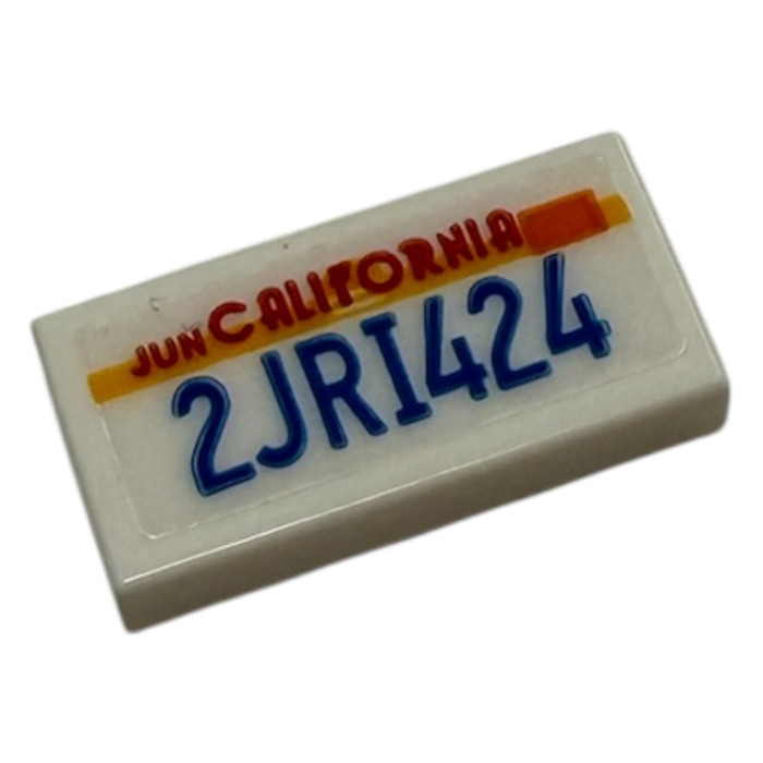LEGO White Tile 1 x 2 with Jun California 2JRI424 Sticker with Groove ...