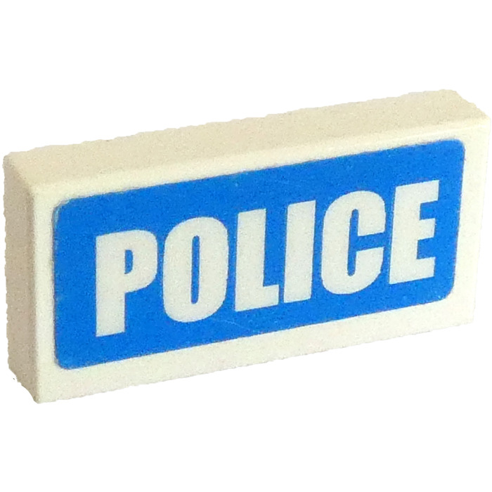 LEGO White Tile 1 x 2 with Police Sticker with Groove (3069) | Brick ...