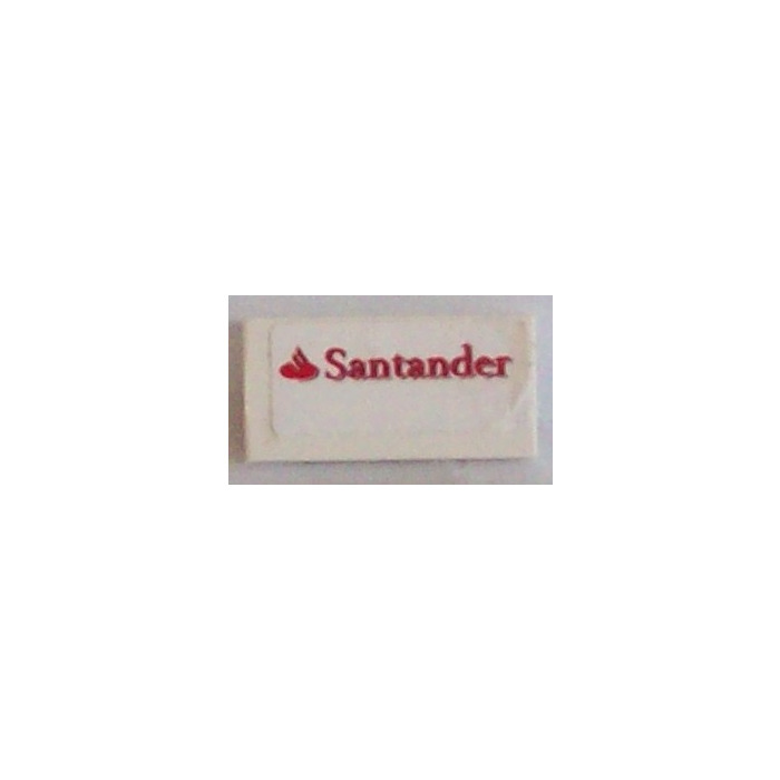 LEGO White Tile 1 x 2 with Santander Logo Sticker with Groove (3069 ...