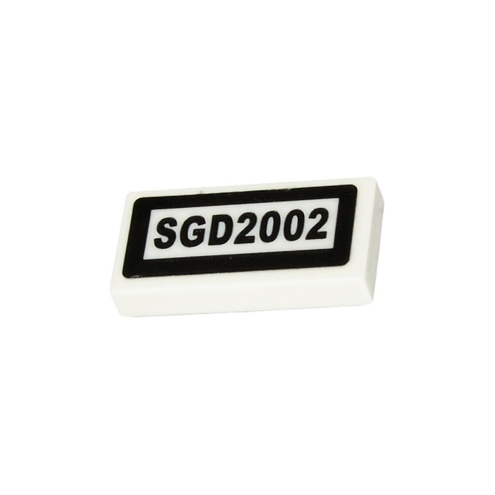 LEGO White Tile 1 x 2 with 'SGD2002' Sticker with Groove (3069) | Brick ...