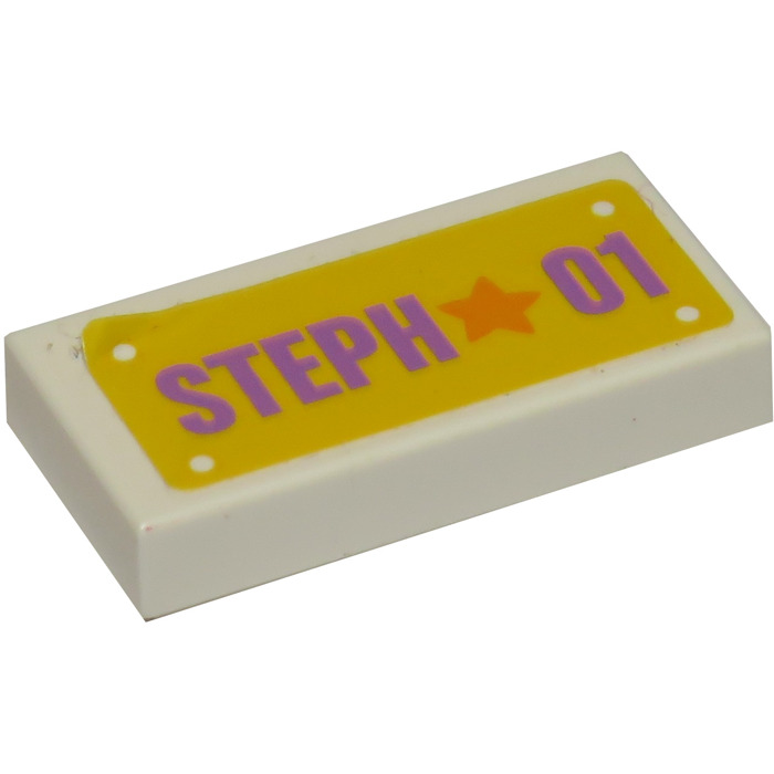 LEGO White Tile 1 x 2 with Steph 01 License Plate Sticker with Groove ...